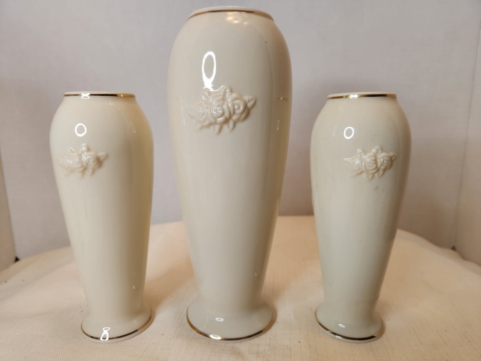 Set of 3 Vintage Lenox Rosebud Collection Rose Bud Vases 1 Large 2 ...