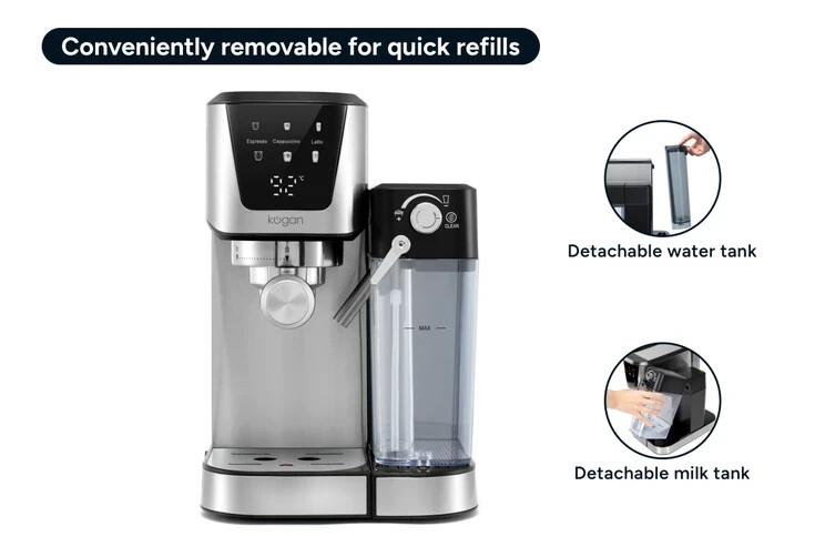 Kogan Espresso Coffee Machine with Milk Frother, Stainless steel ...