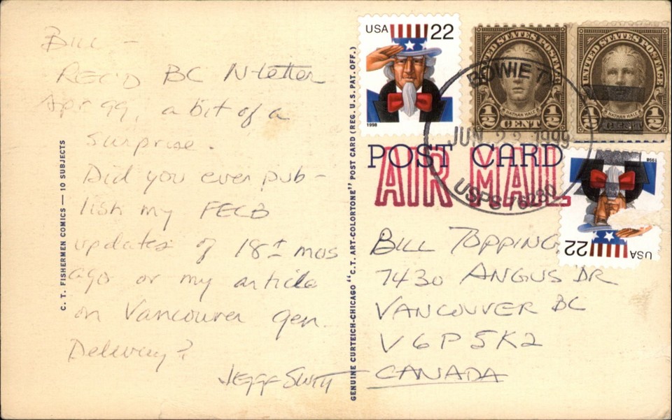 Artist Ray Walters fishing comic postcard flirting woman Air Mail ...