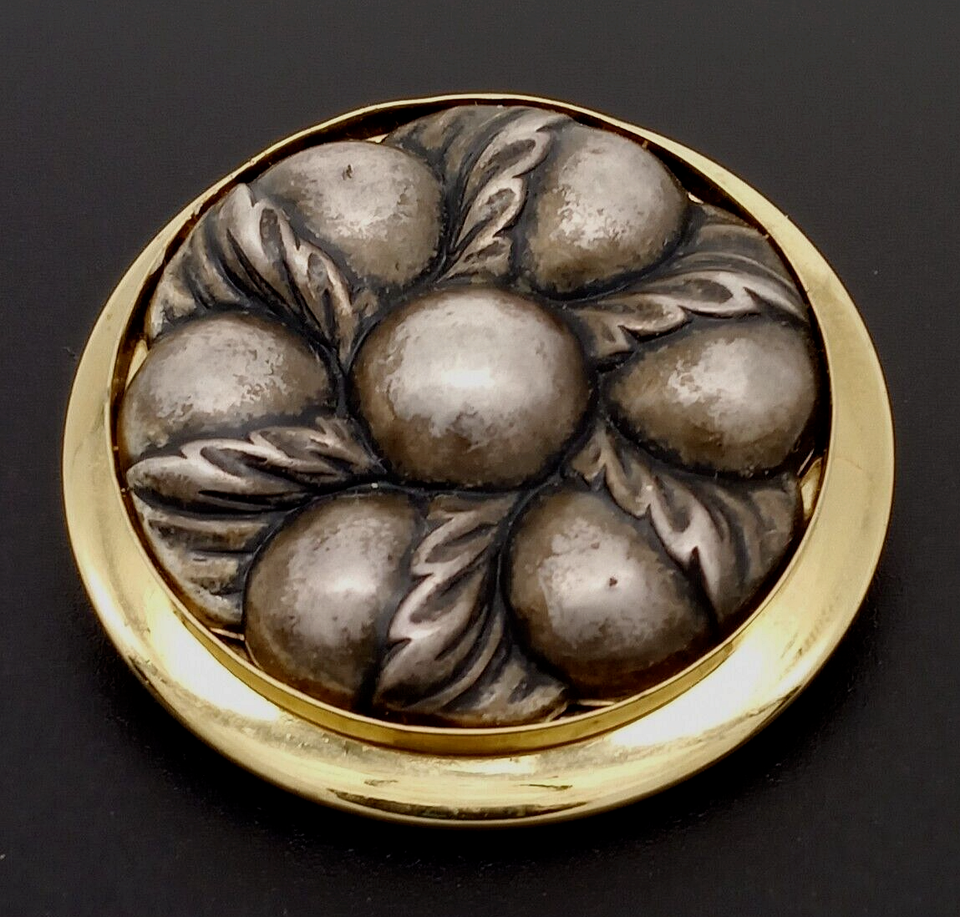 Flower Round Scarf Clip Bronze Gold Tone Metal Raised Design Vintage ...