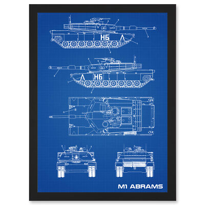 M1 Abrams American Main Battle Tank Blueprint Plan Framed A3 Wall Art ...