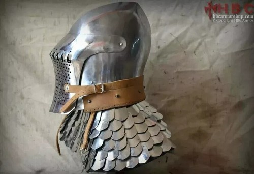 Medieval 16 Gauge Steel Bascinet Helmet Buhurt Armor larp SCA Helmet ...