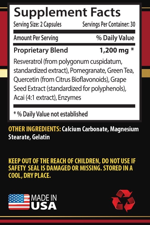 grape seed pills - PURE RESVERATROL 1200MG - antioxidant vitamins - 3 ...