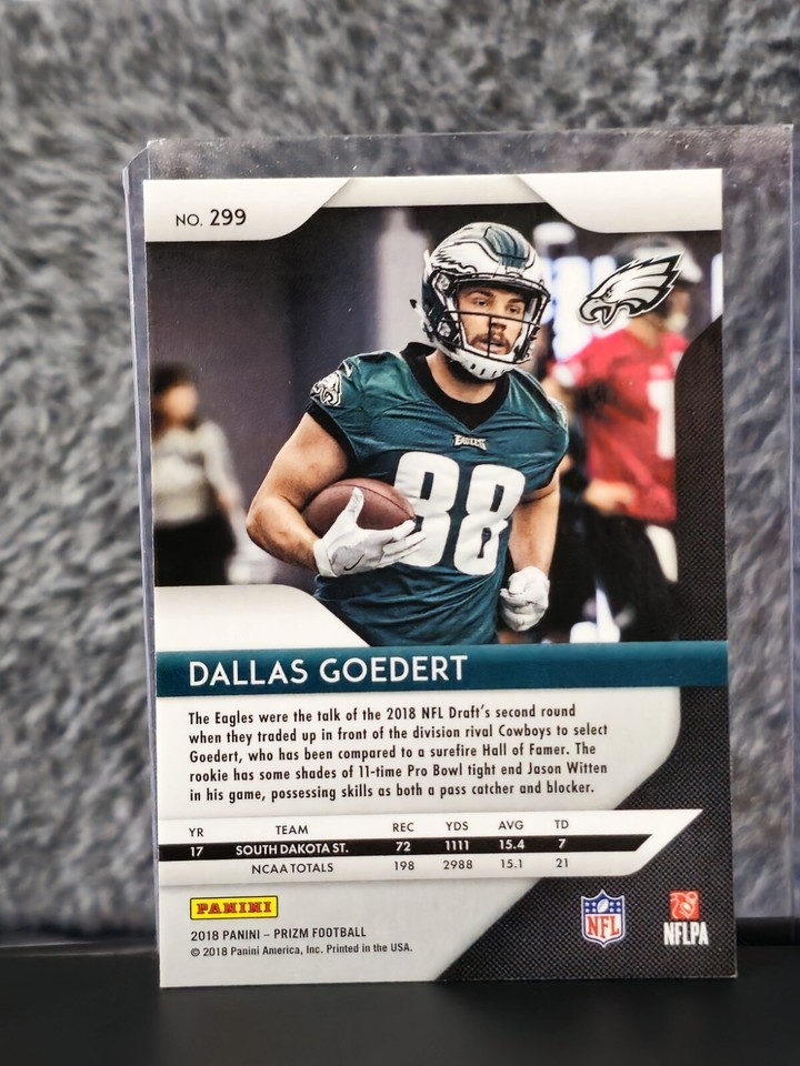 Dallas Goedert 2018 Panini Prizm Base Card RC #299 Philadelphia Eagles ...