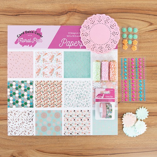 Dotty Designs Pink Florals 12" x 12" craft Paper Pad and embellishment ...