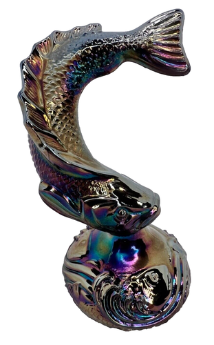 Fenton Black Carnival Glass Jumping Trout Fish Paperweight - 5" | eBay