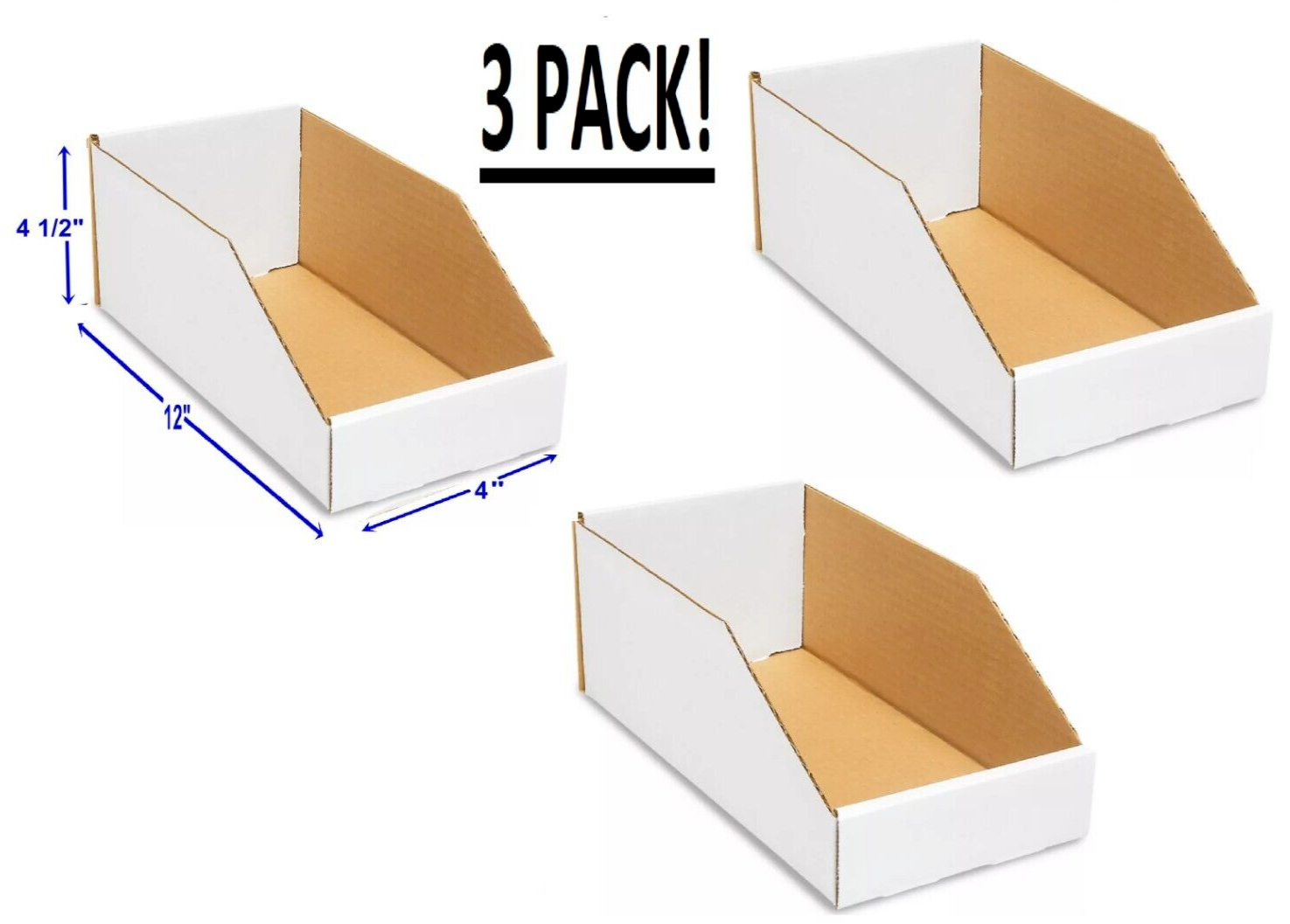 (3) 4" X 12" x 4 1/2" Corrugated Cardboard U-LINE Storage Parts Bin ...