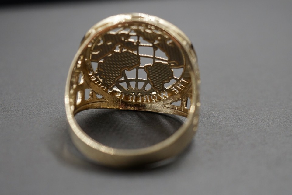 10K Solid Yellow Gold Diamond Cut World Is Yours Globe Ring. Size 11.5 ...