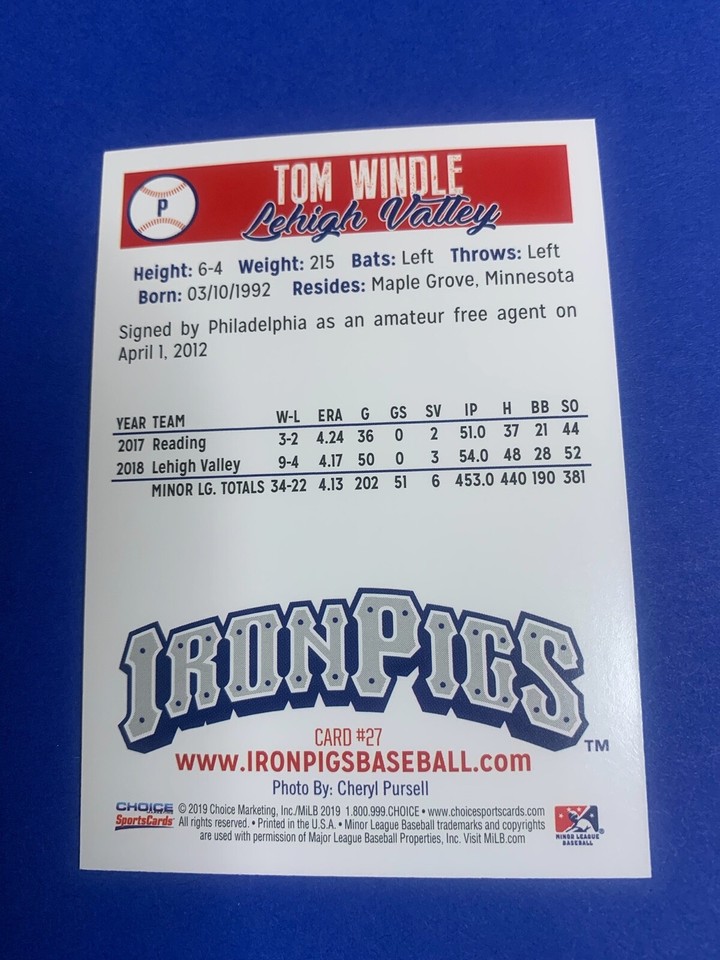 TOM WINDLE 2019 Choice Lehigh Valley IronPigs 27 | eBay