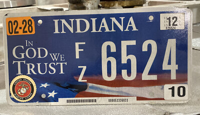 License Plate Indiana 2012 with marine Corp seal metal clean no rust ...