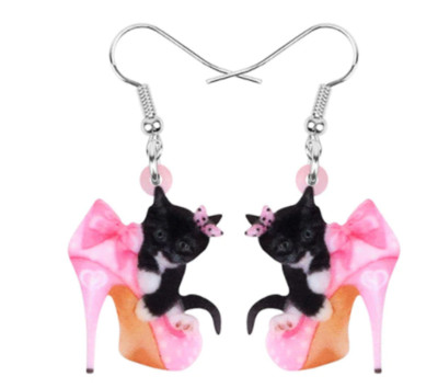 Pink High Heel Dangle Earrings Black Cat Earrings | eBay