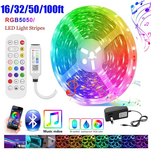 100ft 50ft 65ft LED Strip Lights 5050 Music Sync Bluetooth Room Light ...