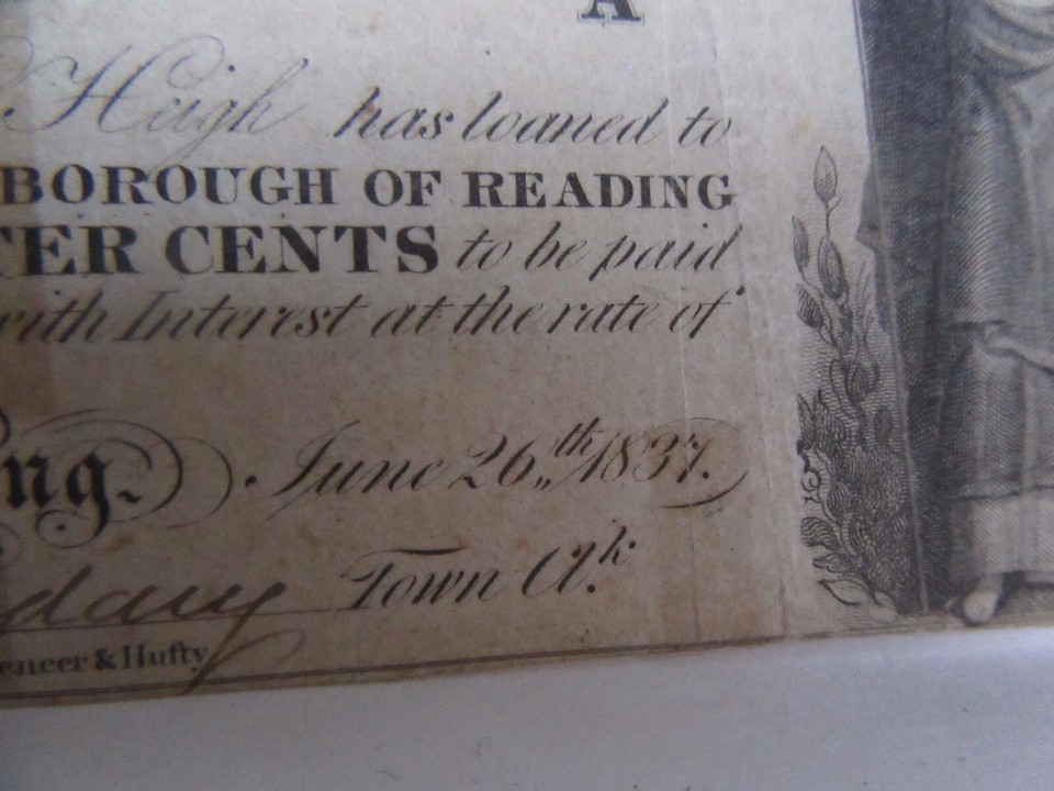 1837 Corporation of the Borough of Reading 6 1/4 Cents Fractional Bank ...