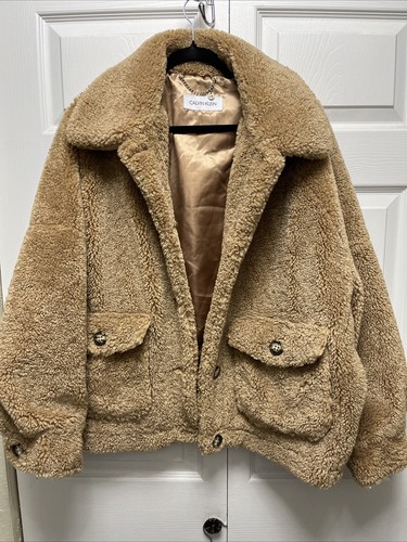 Calvin Klein teddy bear jacket, brown, women, pre-owned Sz XL | eBay