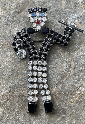 Vintage Rhinestone Brooch Art Deco Waiter Bellhop Butler Articulated ...