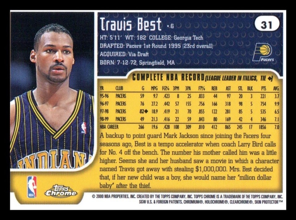 1999-00 Topps Chrome #31 Travis Best NBA Basketball Indiana Pacers | eBay