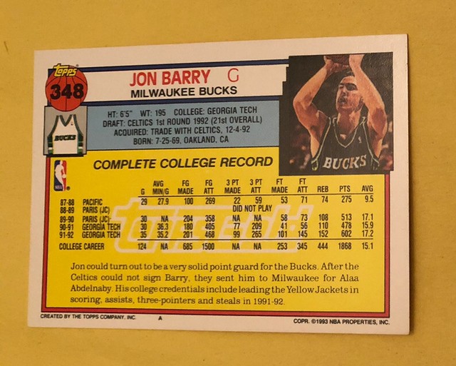 1992-93 Topps - Gold #348 Jon Barry (RC) for sale online | eBay