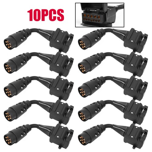 10Pcs Trailer Adaptor Plug 7 Pin round Male Plug to 12 Pin flat Female ...