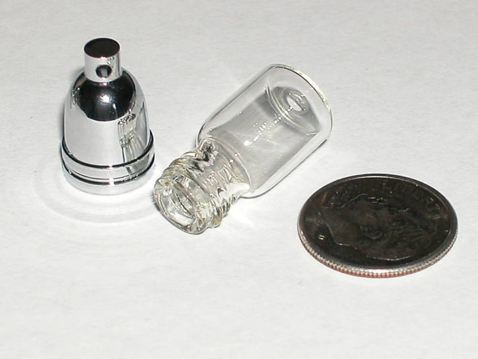 1 Small oil vial wish pendant tube bottle w/SCREW CAP fillable perfume ...