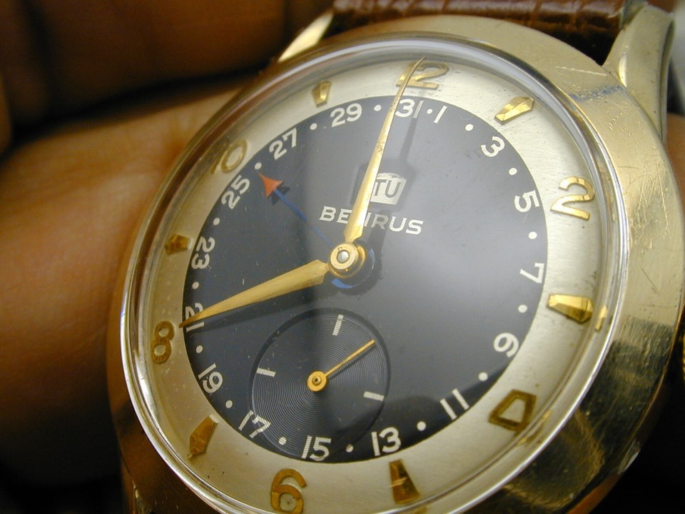 VINTAGE VERY FANCY RARE DIAL BENRUS ****LARGE SIZE 34 MM **** DOUBLE ...