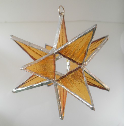 3D Star Leadlight stained glass pale amber decoration handmade in ...