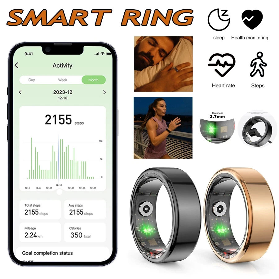 Smart Ring Health Tracker, IP65 Waterproof Monitor for Heart Rate ...