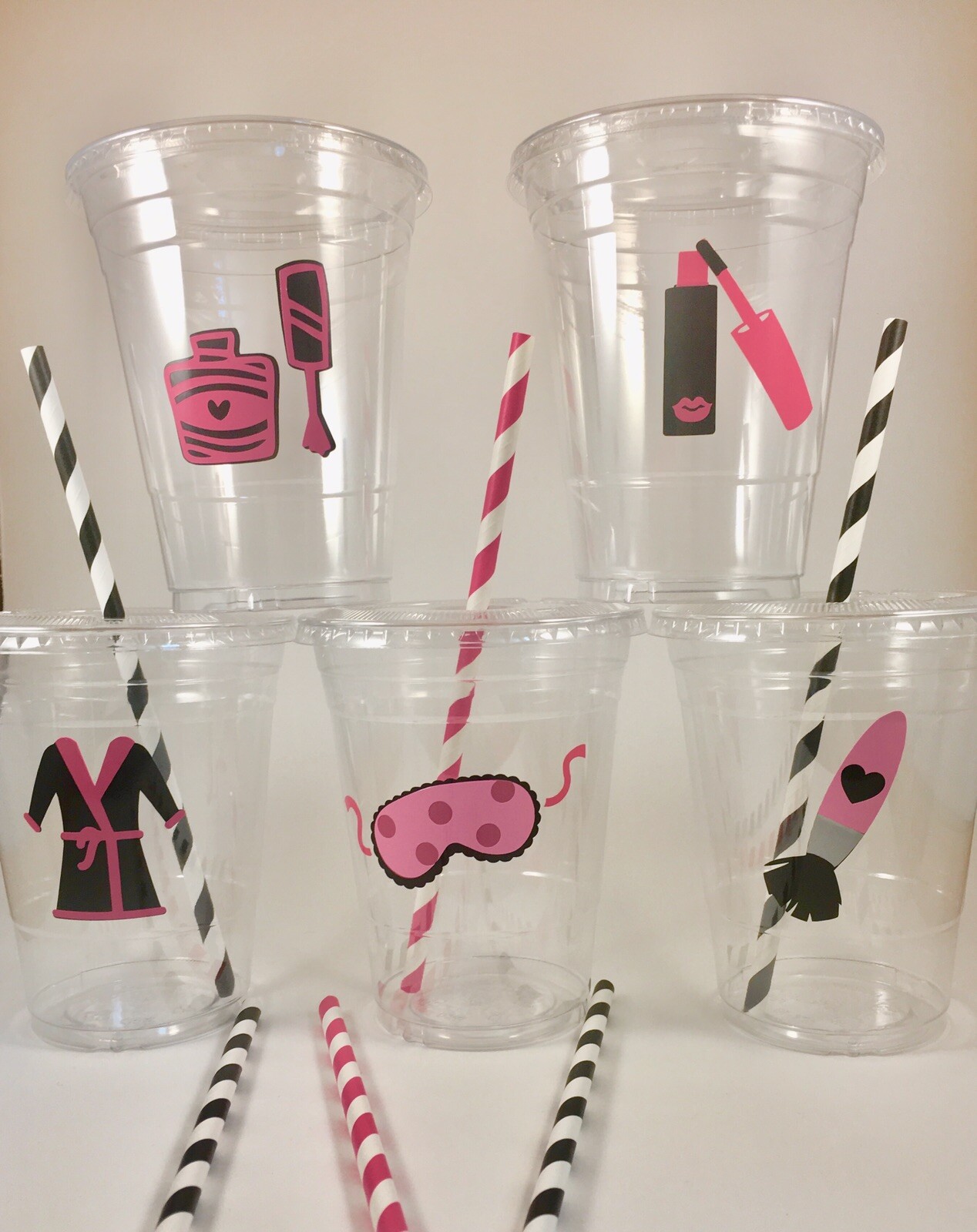 Spa Party Cups Set of 12 WITH Lids/Straws Pamper Birthday Beauty Makeup ...