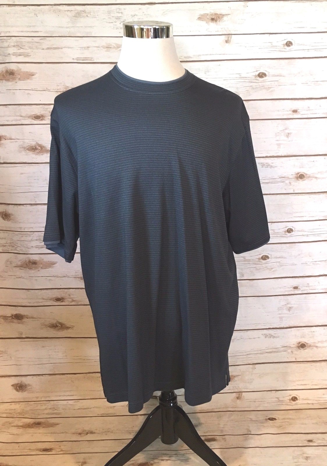 Arrow USA Shirt Mens Lg Tall Cott/Poly Slate Blue/Black Stripe Short ...