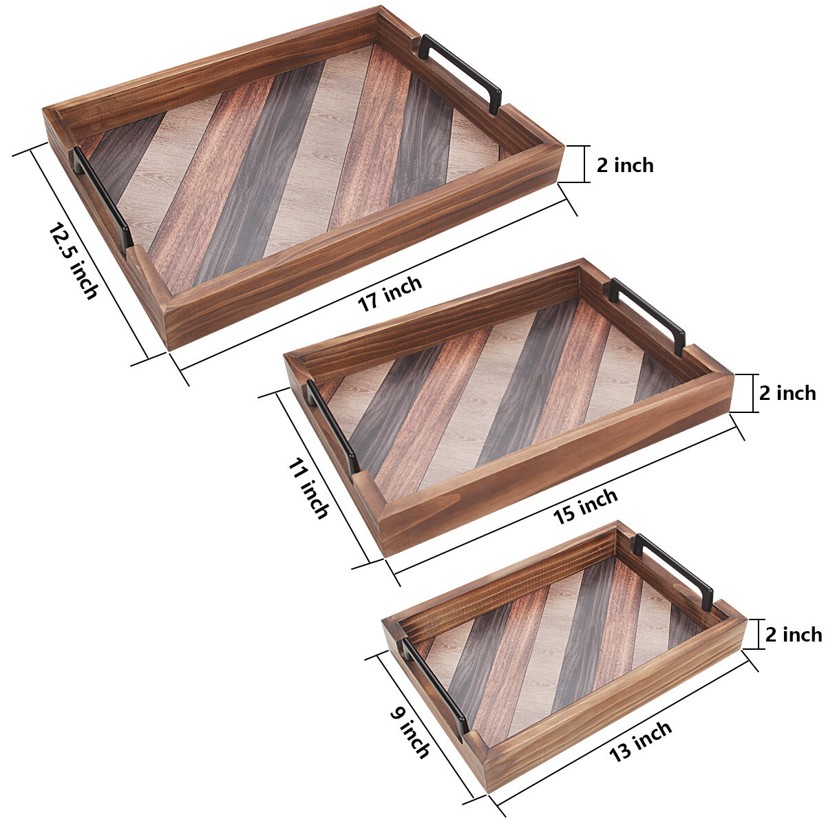 Serving Trays Rustic Trays Wood Nesting Tray Cutout Handles Set of 3 ...