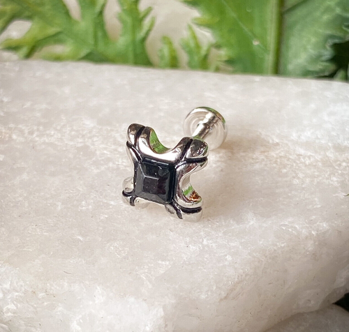 1pc Black Pyramid Crystal Tribal Design Labret Internally Threaded ...