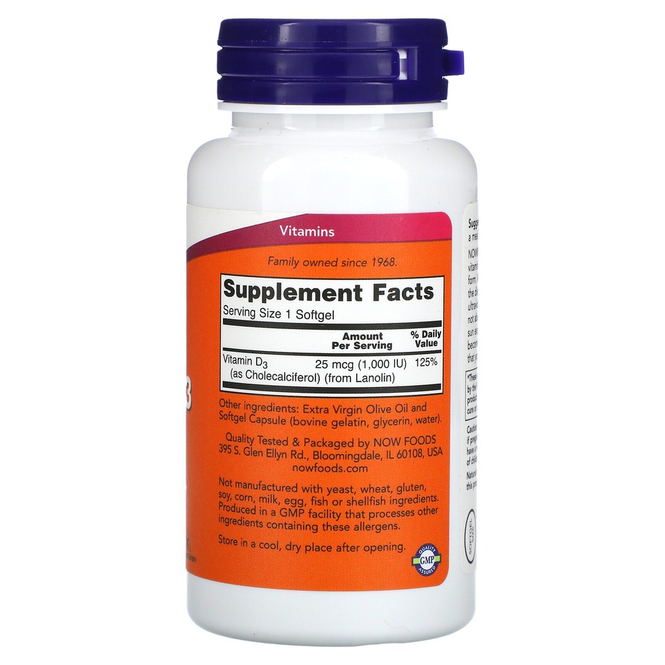 Now Foods Vitamin D3 1000iu 180 Softgels 2 Pack Ebay 3009