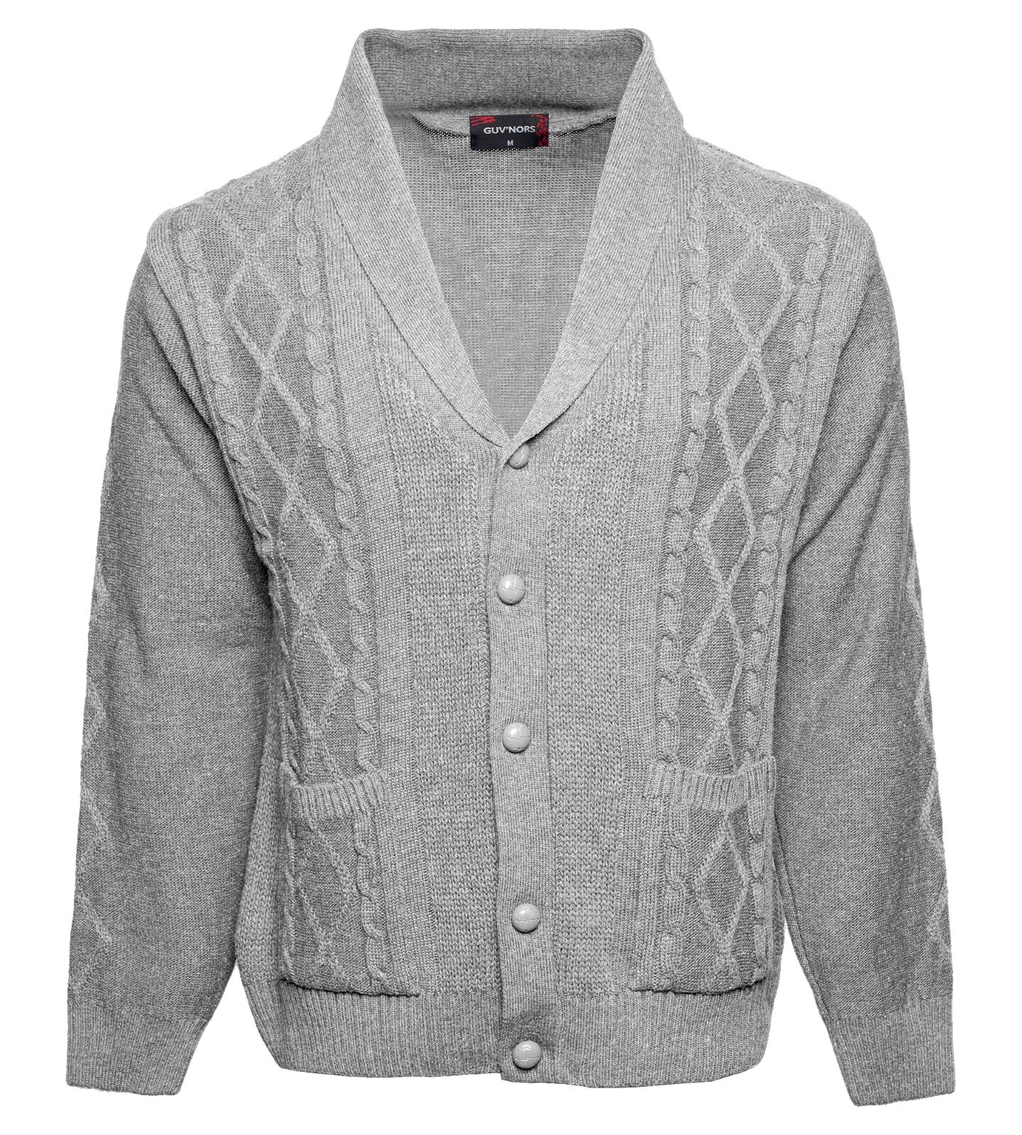 Men’s Shawl Neck Cardigan Cable Knit Sweater Button Front Pockets Long ...