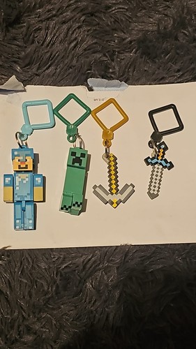 4 Minecraft Key Rings, Steve, Creeper, Sword And Pickaxe Used In Good ...