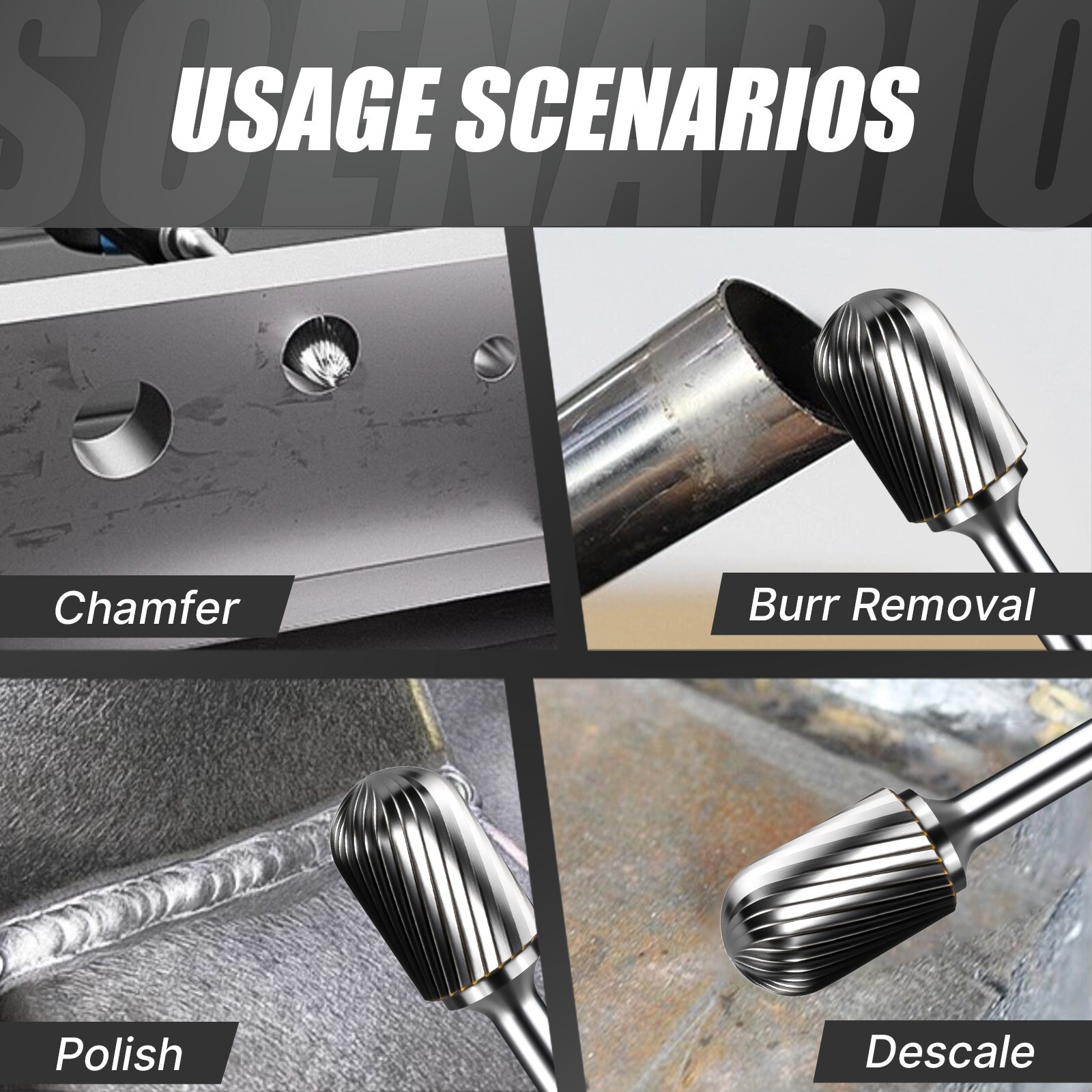 Rotary Burr Set TCT Carbide Rotary Burrs Bit 6mm Shank Point Grinder ...