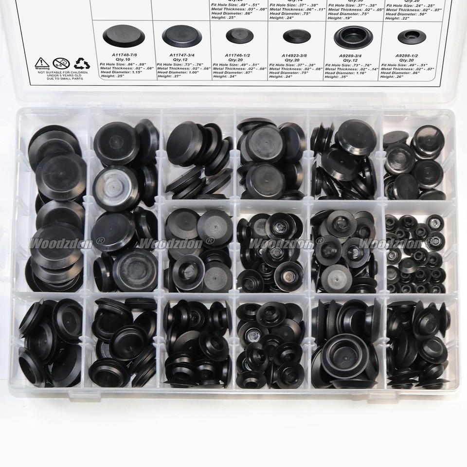 250pcs Auto Body Black Plastic Hole Plug Button and Flush Mount Sheet ...