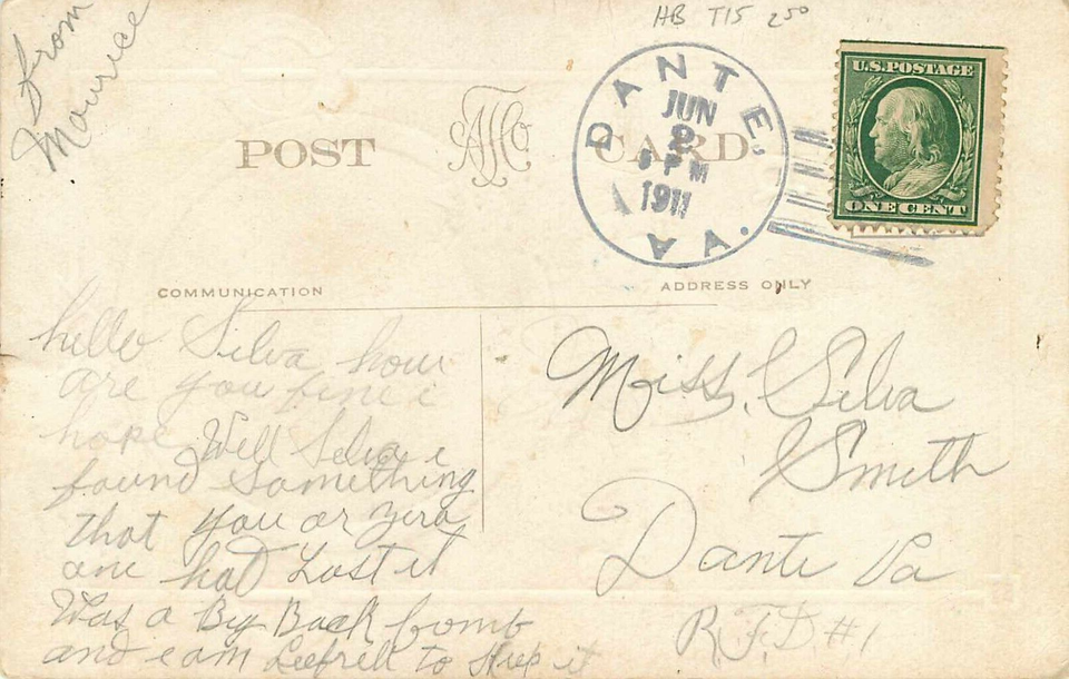 Postcard Cats Thread Spool Arts & Crafts Friendship Dante 1911 Cancel ...