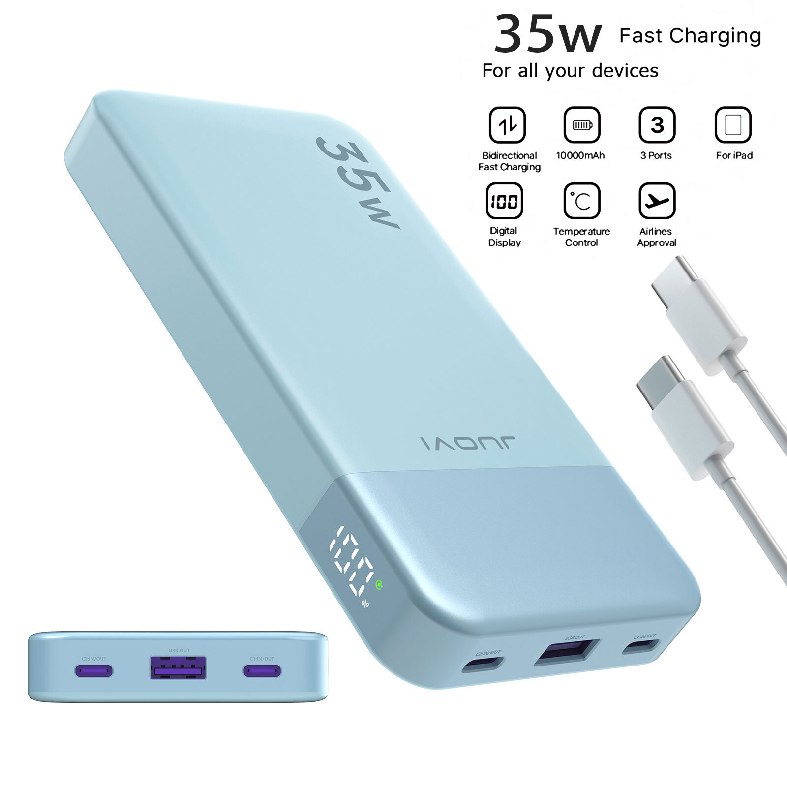 10000mAh Power Bank 35W PD Charging Portable External Battery Backup ...