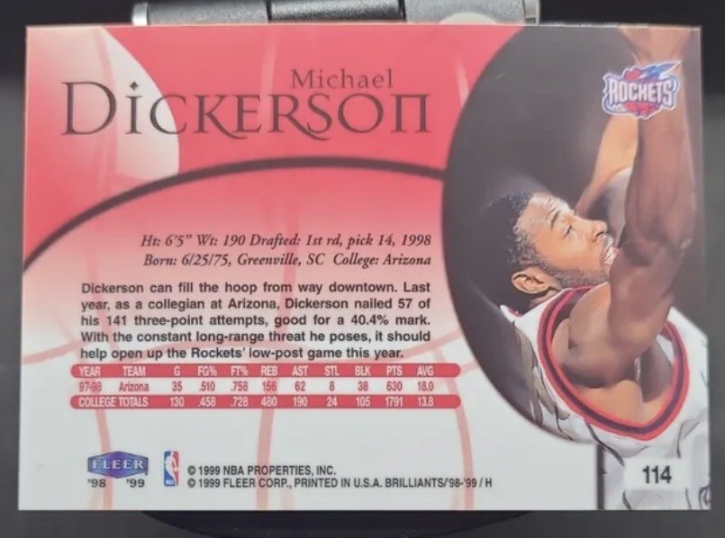 1998-99 Fleer Brilliants #114 Michael Dickerson RC Houston Rockets ...
