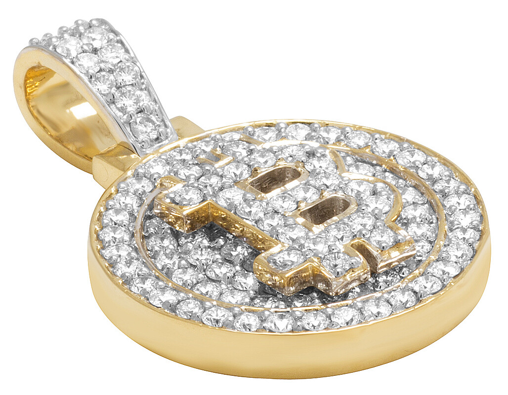 Mens 10K Yellow Gold Medallion Bitcoin Initial B Diamond Charm Pendant ...