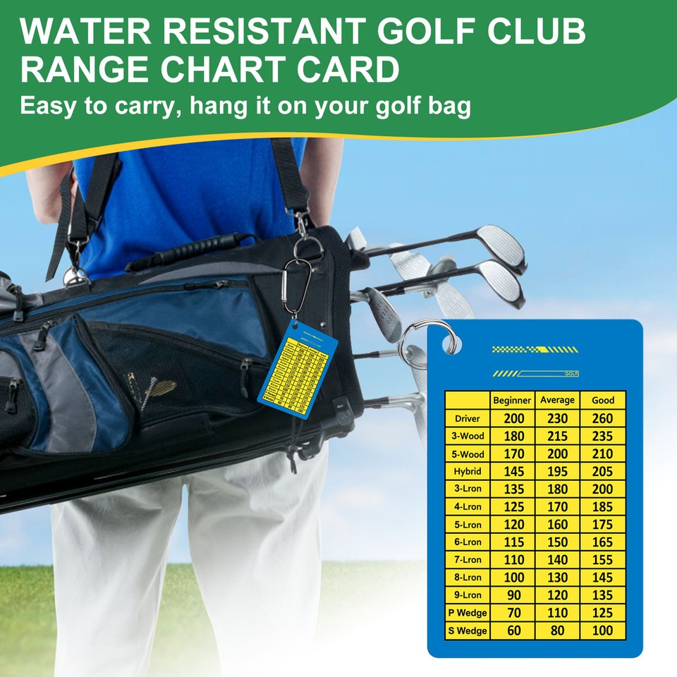 2Pcs Golf Club Range Chart Card Golfers Quick Reference Distance Guide ...