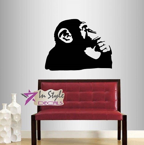 Wall Vinyl Decal Thinking Chimpanzee Thinker Wild Animal Ape Sticker ...