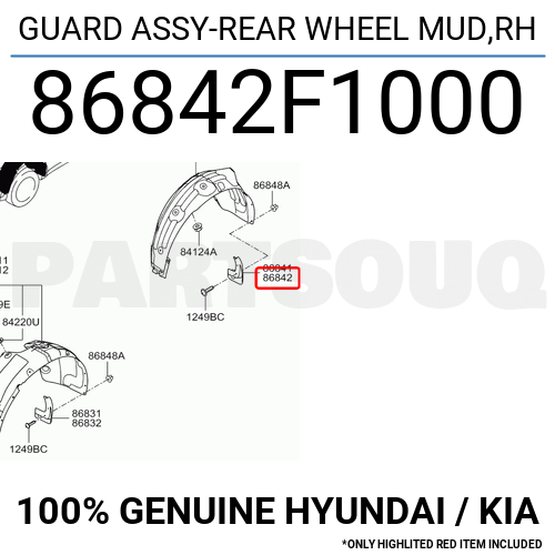 86842F1000 Genuine Hyundai / KIA GUARD ASSY-REAR WHEEL MUD,RH | eBay