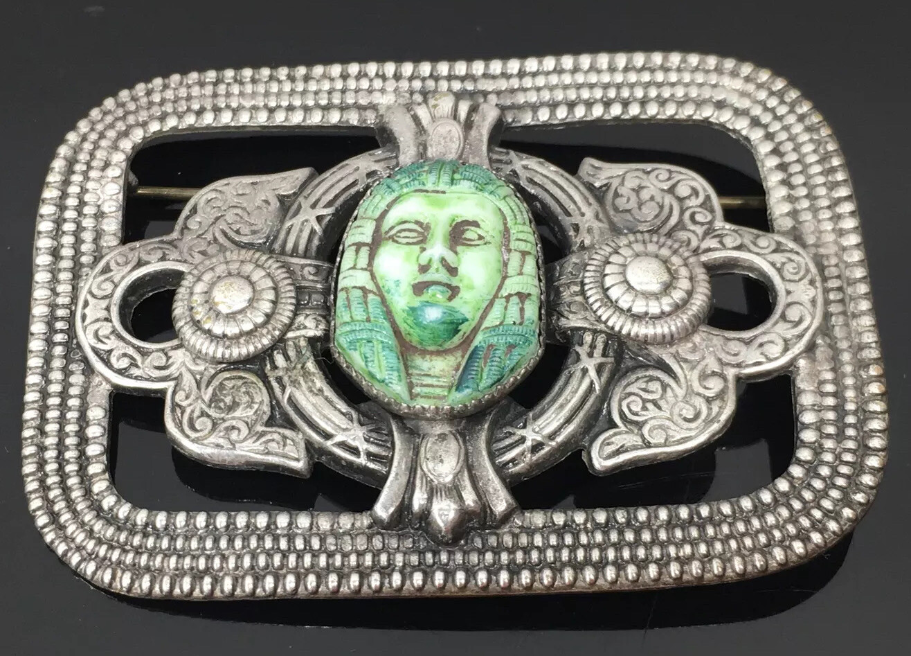 Art Deco Neiger Brothers Egyptian Revival Pin Vintage 1920s Czech Glass ...