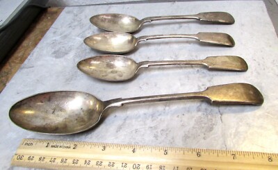 vintage set of 4 silver plate spoons, 3 different sizes, markings on ...