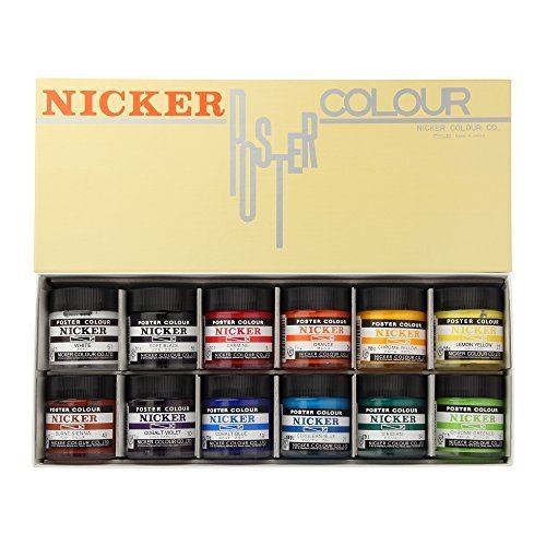NICKER Watercolor Paint Poster Color 12 Colors Set 40ml Middle Bottle ...