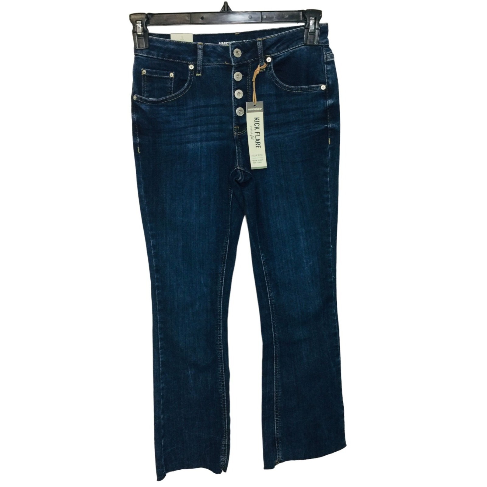 AMERICAN RAG CIE Kick Flare Raw Hem Size 1 High Rise Button Front Jeans ...