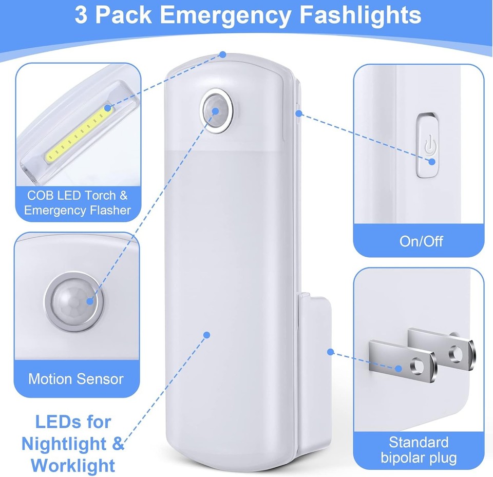 Enhon 3 Pack LED Power Failure Light, 4 in 1 Rechargeable Plug white | eBay