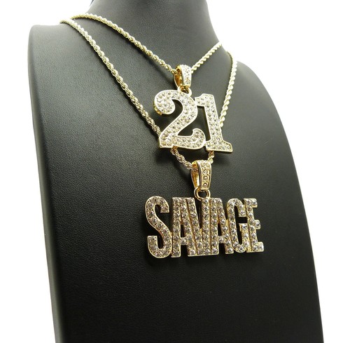 NEW 21 & SAVAGE PENDANT & ROPE CHAINS HIP HOP NECKLACE SET - RC2616G | eBay