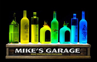 2' Lighted liquor bottle display shelf / shot glass display GARAGE bar ...