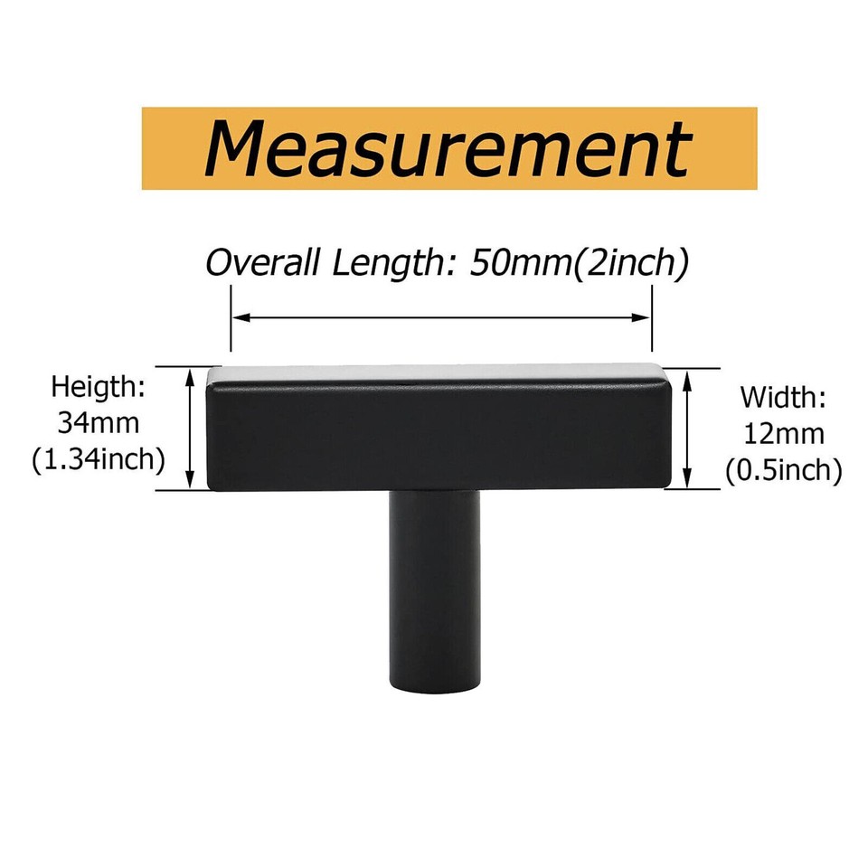 1-50X Modern Matte Black Square T Bar Handle Pull Kitchen/Bath Cabinet ...